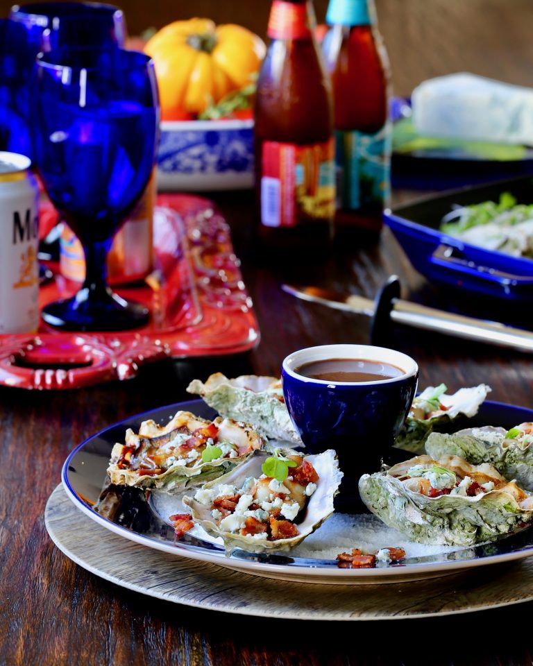Grilled Oysters with BBQ Sauce, Bacon, Bleu Cheese - Taste With The Eyes