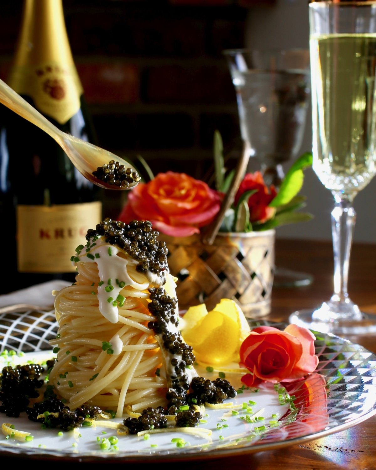 Lemon Butter Spaghetti Tower with Caviar - Taste With The Eyes