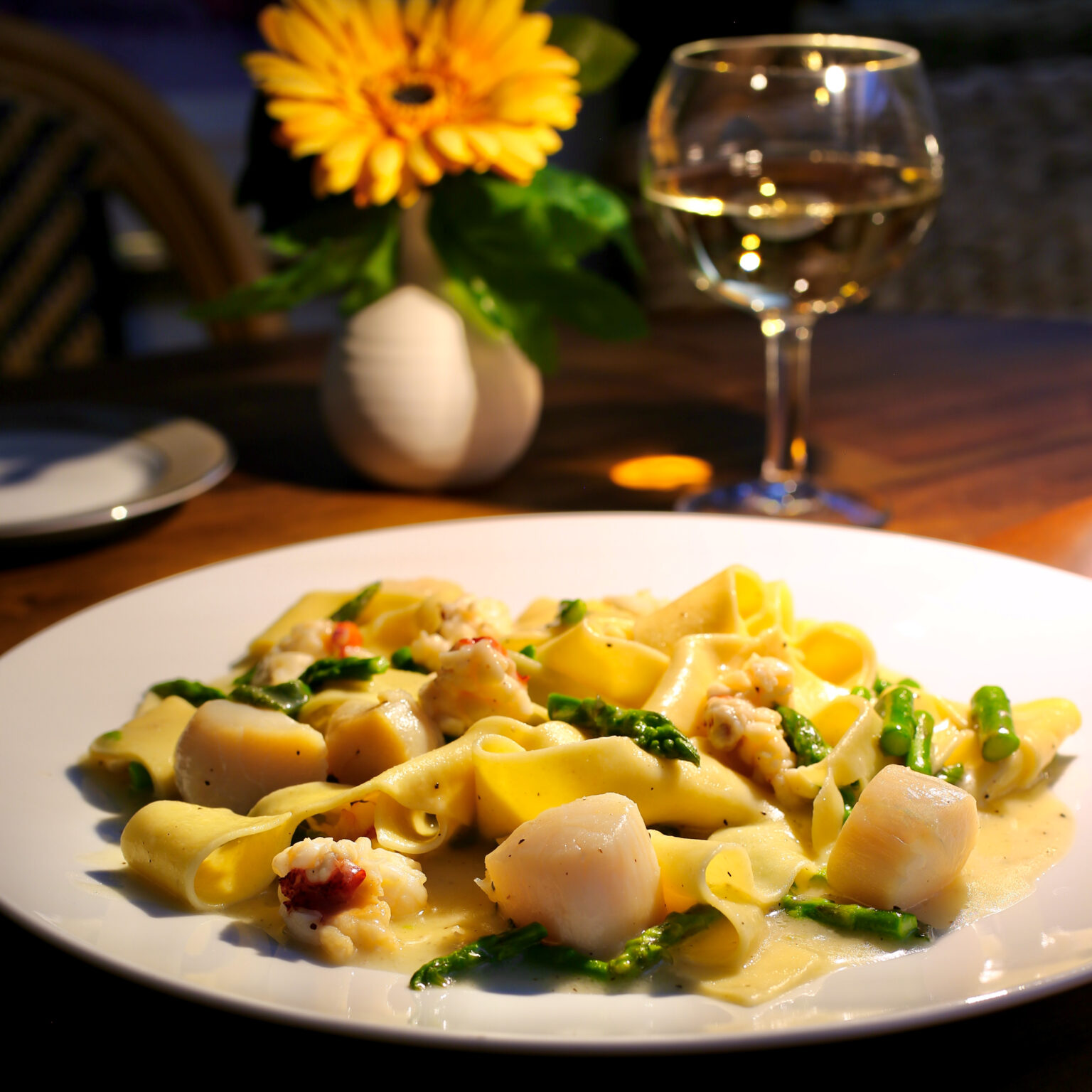 Pasta with Scallops, Lobster, Asparagus, Sage Truffle Butter - Taste ...