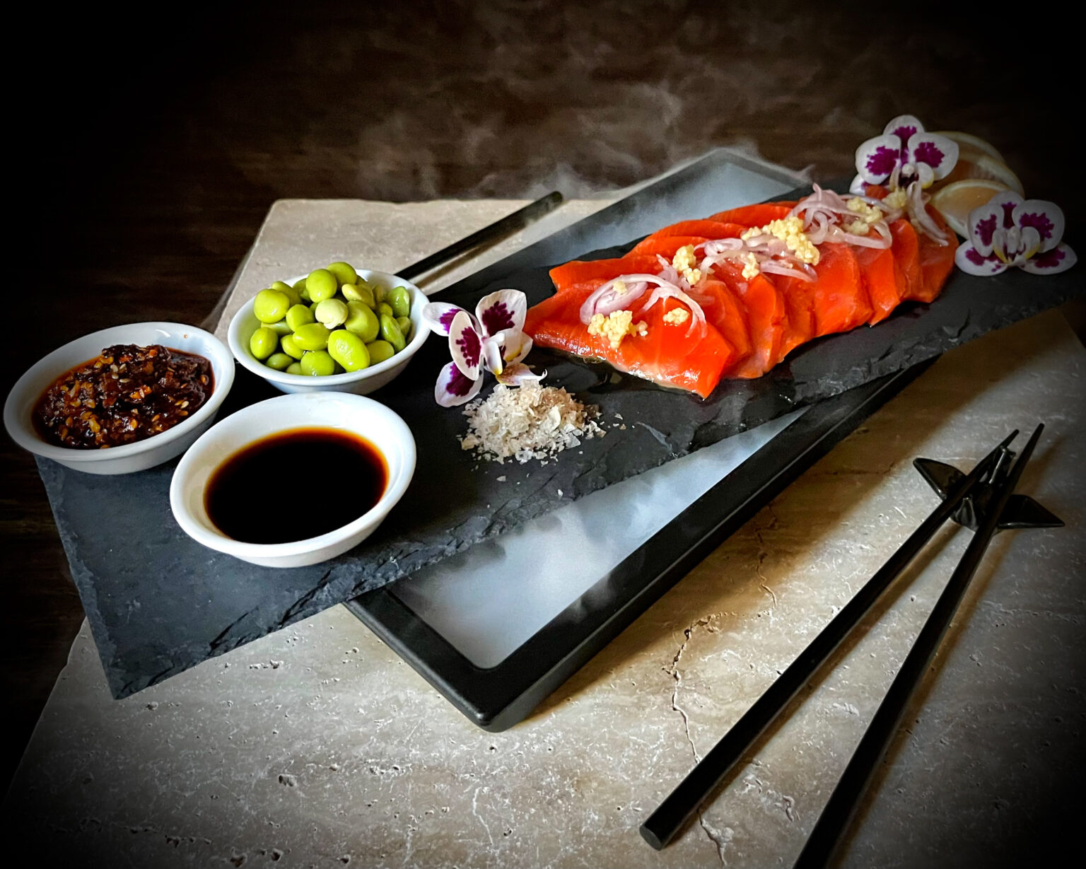 Salmon Sashimi, Dry Ice Display - Taste With The Eyes