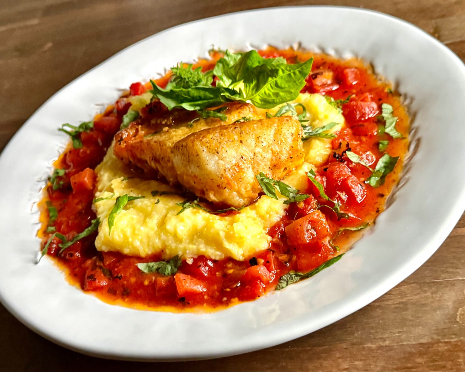 Chilean Sea Bass, Polenta al Pomodoro - Taste With The Eyes