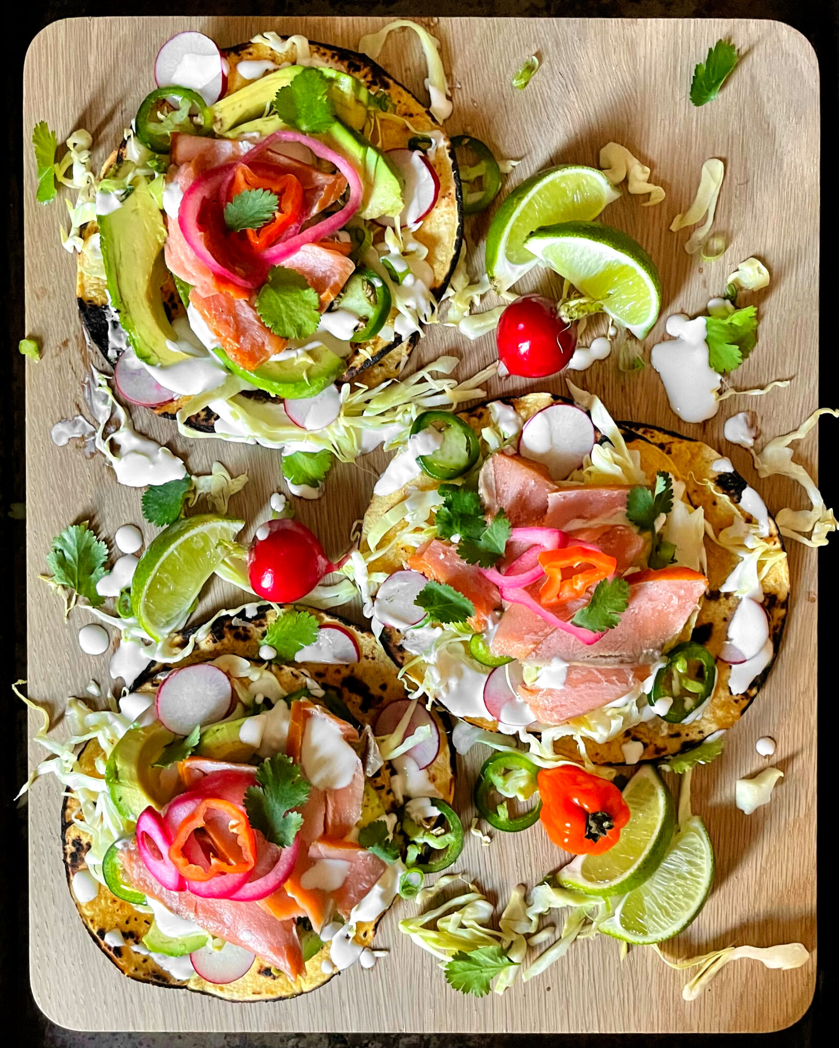 Smoked Salmon Tostadas, Baja White Sauce - Taste With The Eyes